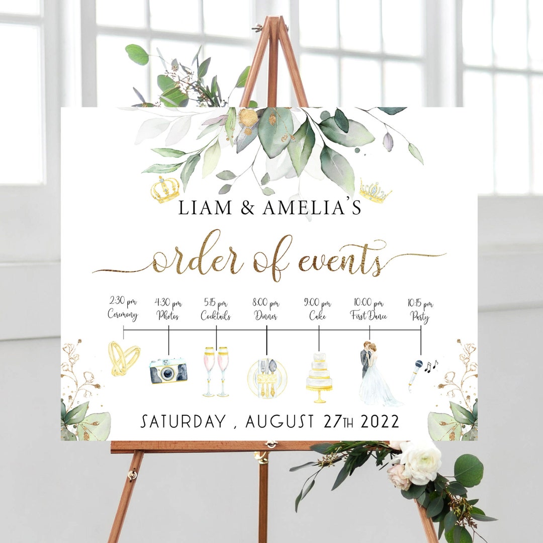 Order of Events Sign, Wedding Day Timeline Sign, Timeline Infographic ...