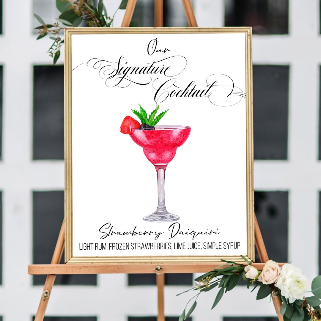 Strawberry Daiquiri, Signature Drink Sign, Cocktail Print, Cocktail ...