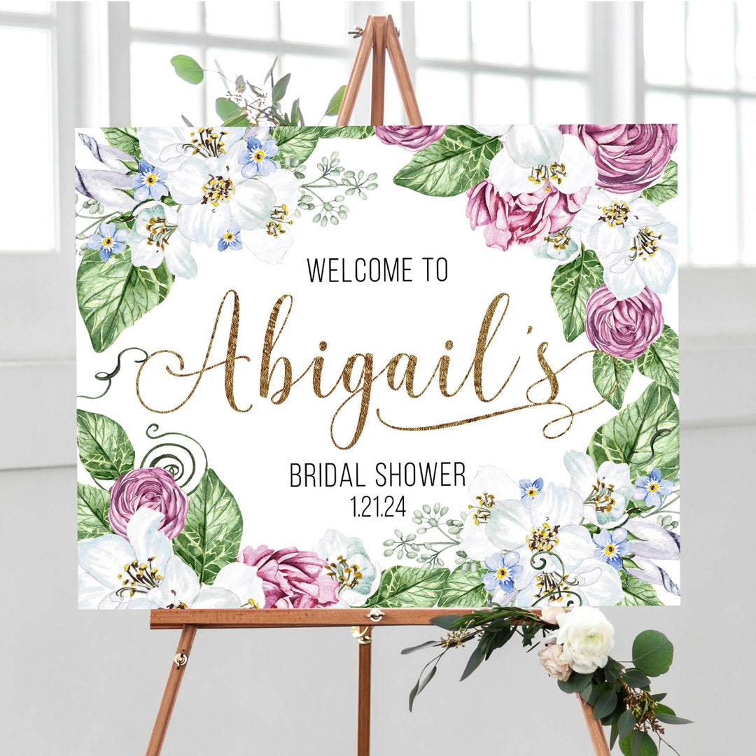 Personalized Bridal Shower Sign With Enchanted Garden Florals - Etsy