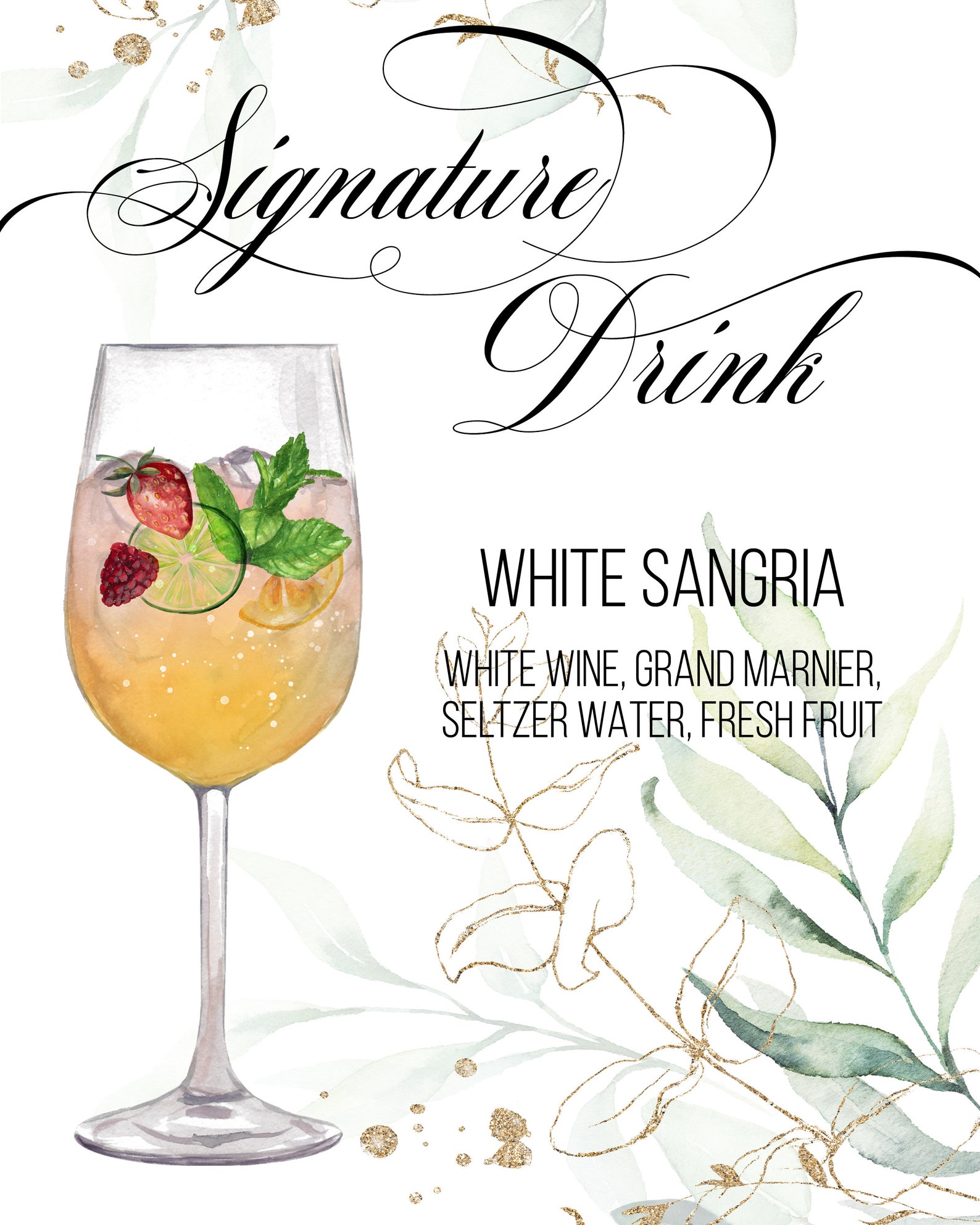 Sangria Bar Sign Watercolor Drink Illustration Printable - Etsy