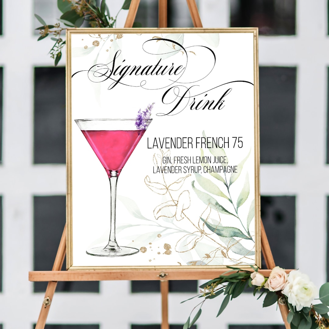 French 75 Lavender, Watercolor Drink Illustration, Printable Wedding ...