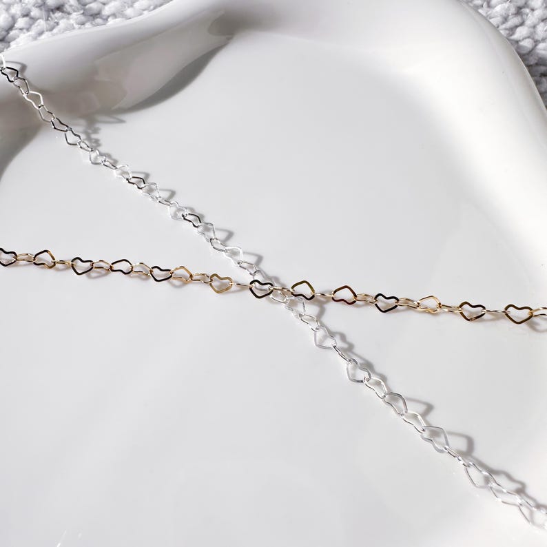 14k Gold Filled Heart Chain, Sterling Silver Open Heart Link Chain ...