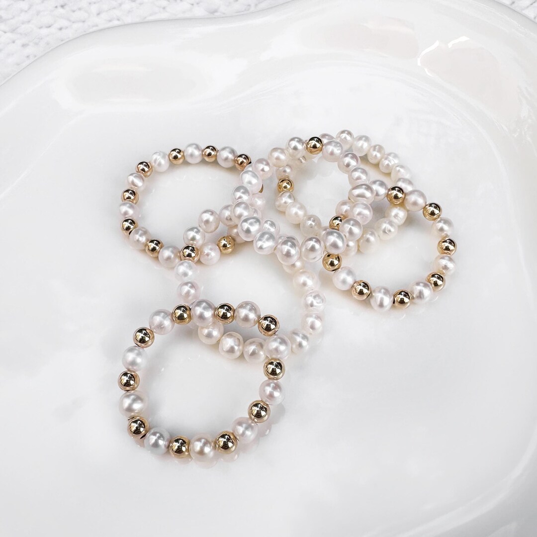Anillo elástico con perlas de agua dulce, anillo con cuentas rellenas ...