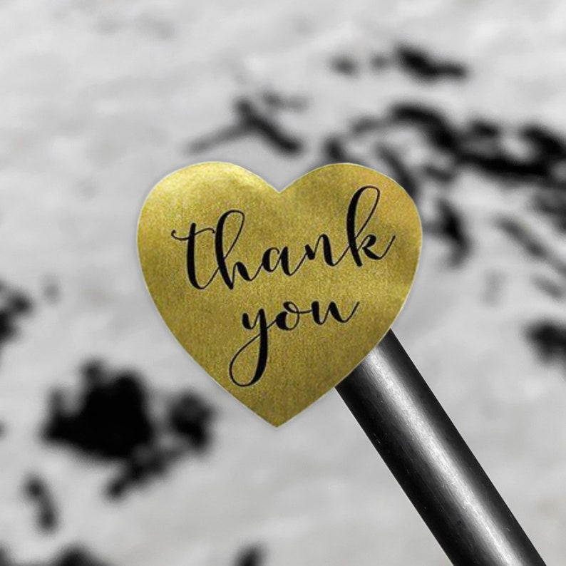 Thank You Stickers Metallic Gold Heart Stickers Brown Kraft | Etsy