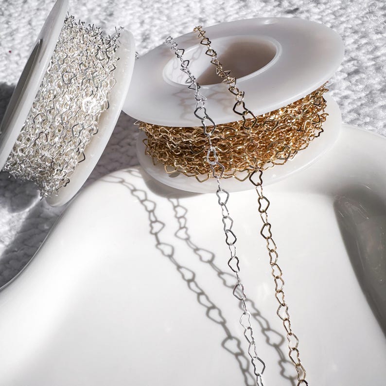 14k Gold Filled Heart Chain, Sterling Silver Open Heart Link Chain ...