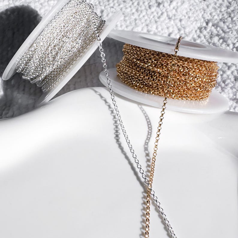 14k Gold Filled Rolo Chain, Sterling Silver Rolo Link Chain 1.3mm S925 ...