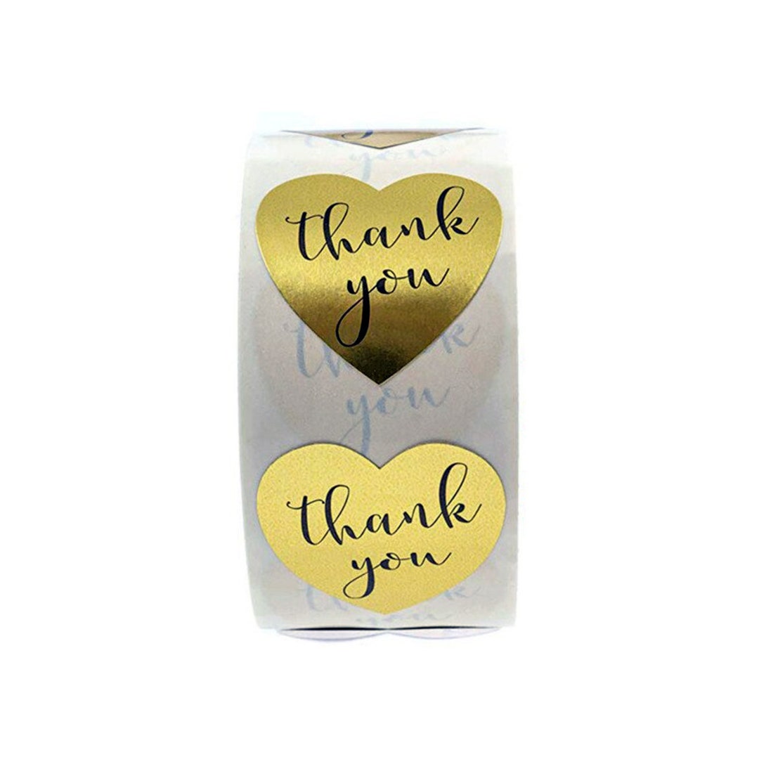Thank You Stickers, Metallic Gold Heart Stickers, Brown Kraft Thank You ...