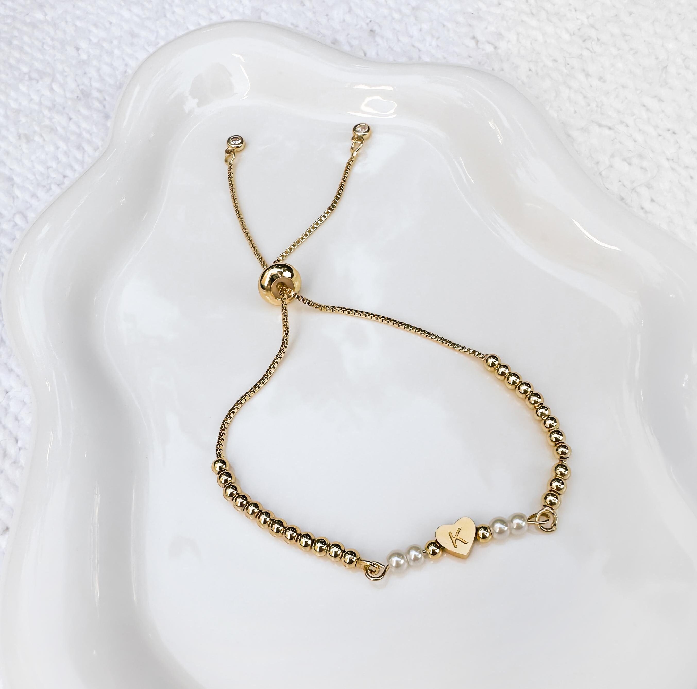 Custom Initial Bracelet, Gold Initial Jewelry, Adjustable Letter ...