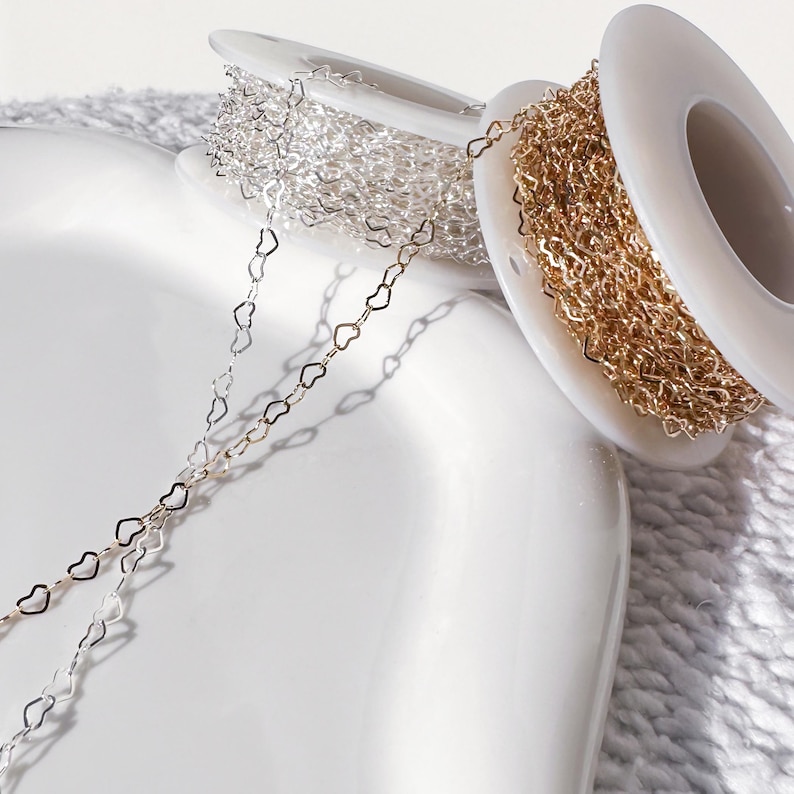 14k Gold Filled Heart Chain, Sterling Silver Open Heart Link Chain ...
