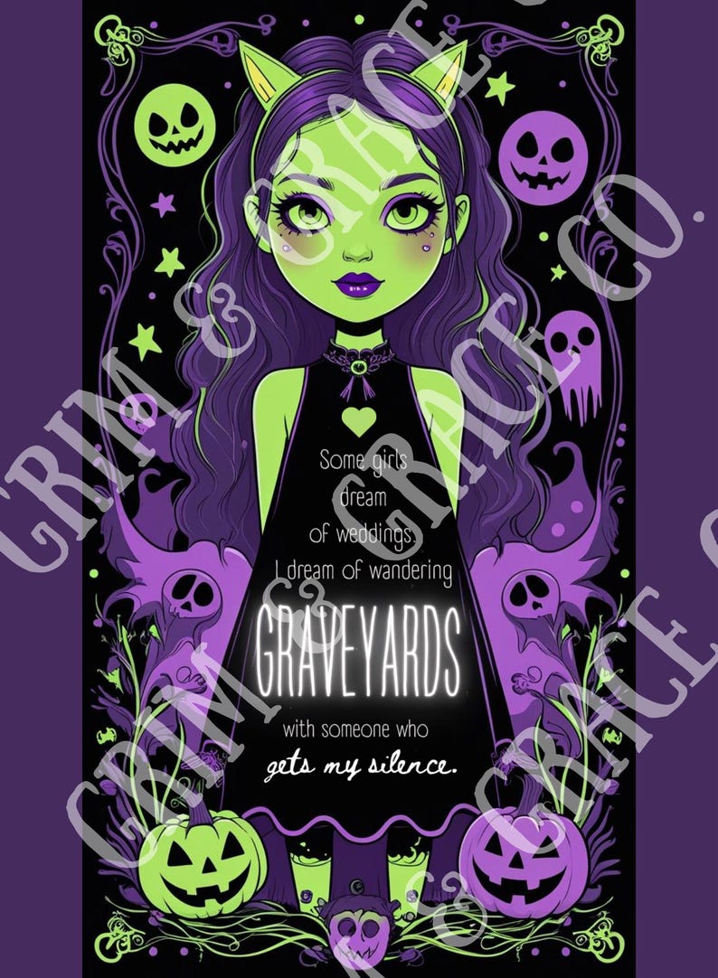 Cute Spooky Goth Girl Printable | Dark Aesthetics Nursery Decor ...