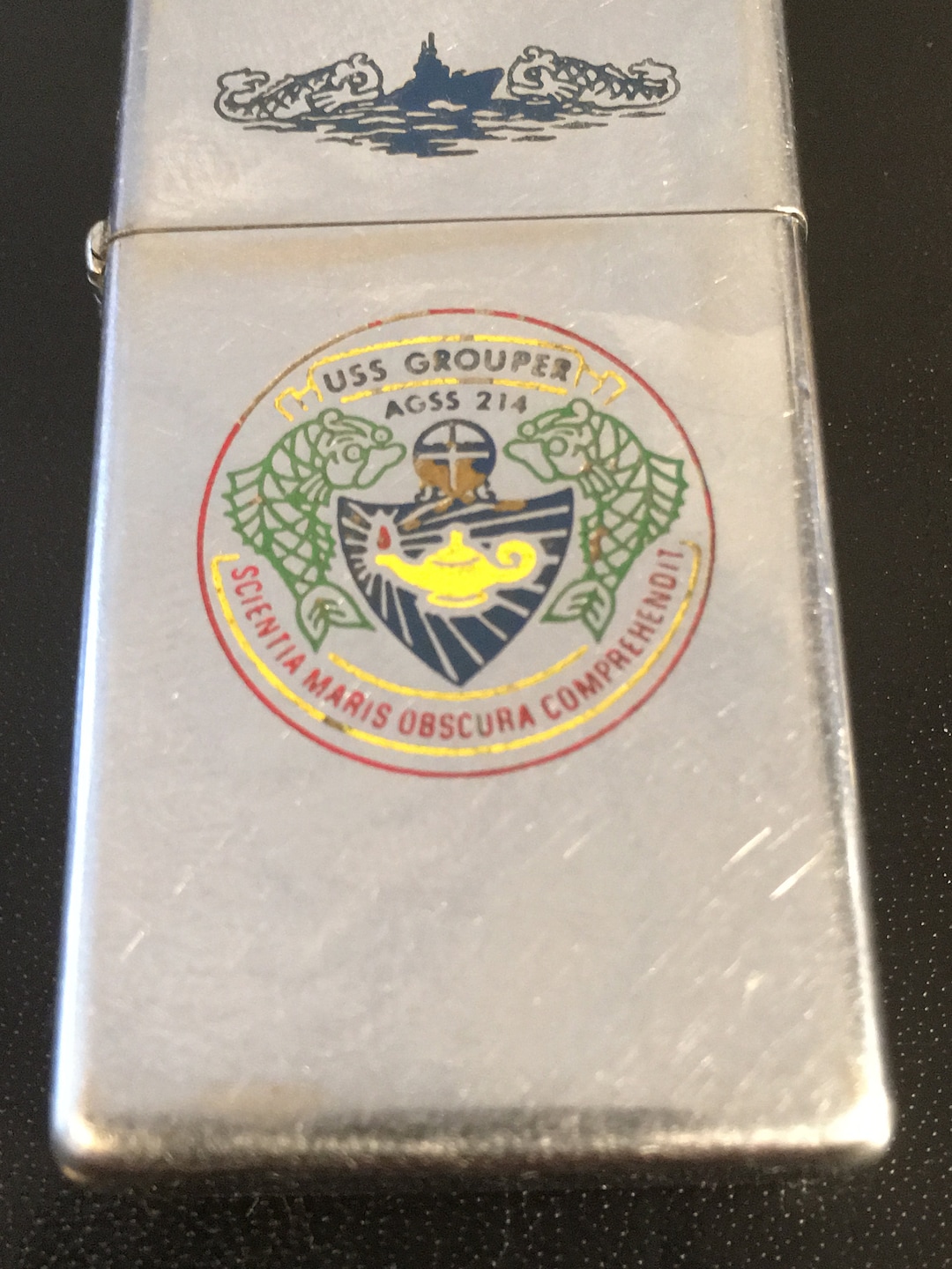 USS Grouper Research Submarine AGSS 214 Zippo Slim Lighter Used 1968 - Etsy