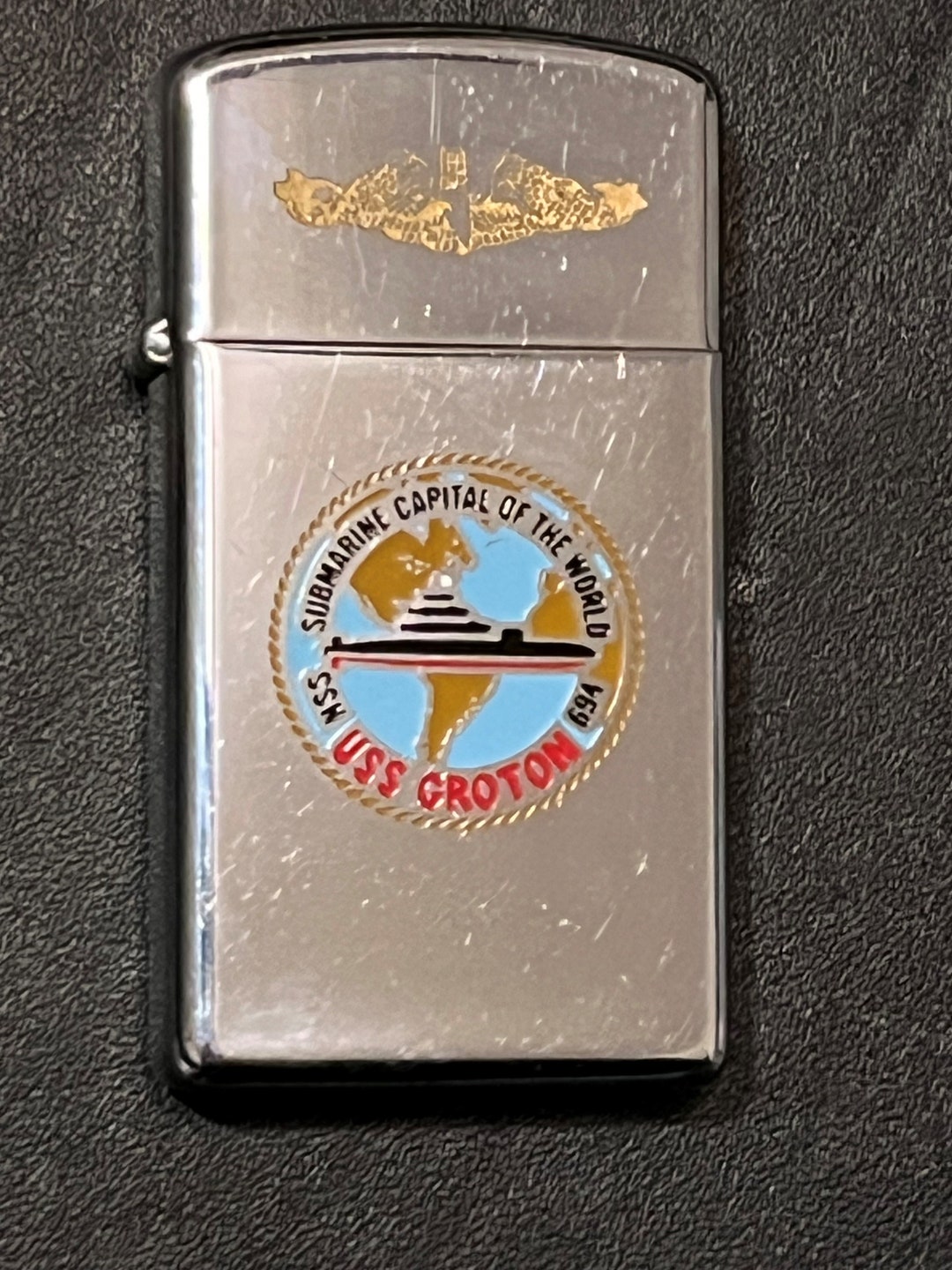USS Groton Submarine SSN 694 Zippo Slim Lighter - Used 1980 - Etsy