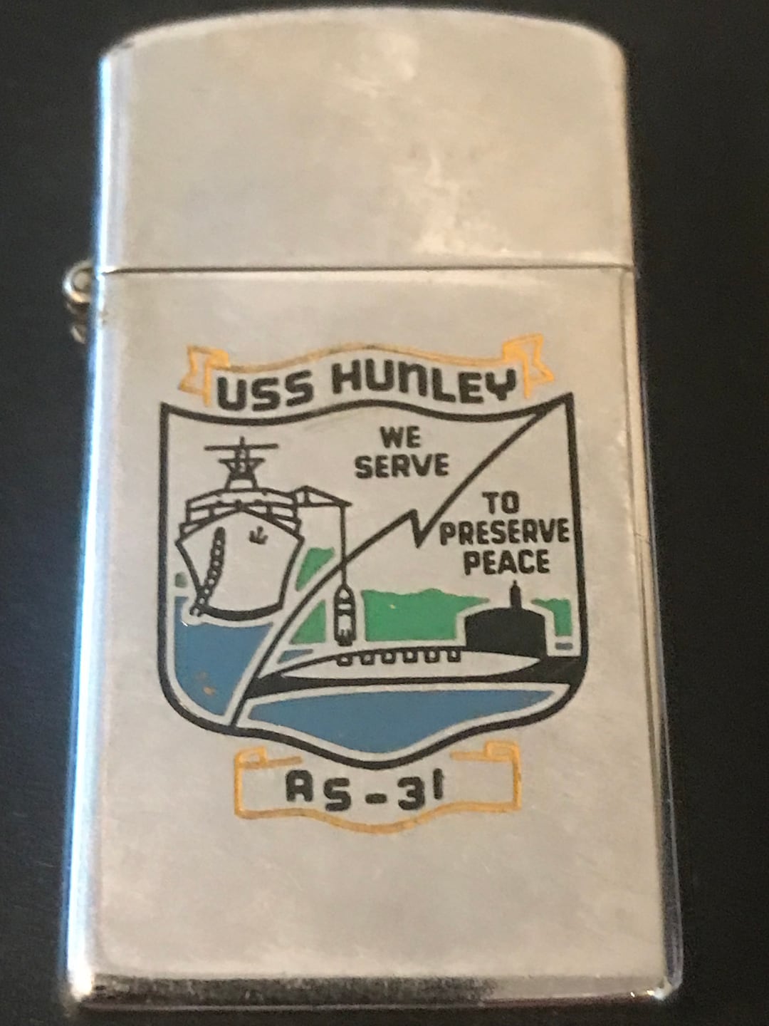 USS Hunley Submarine Tender AS-31 Zippo Slim Lighter - Used 1980 - Etsy