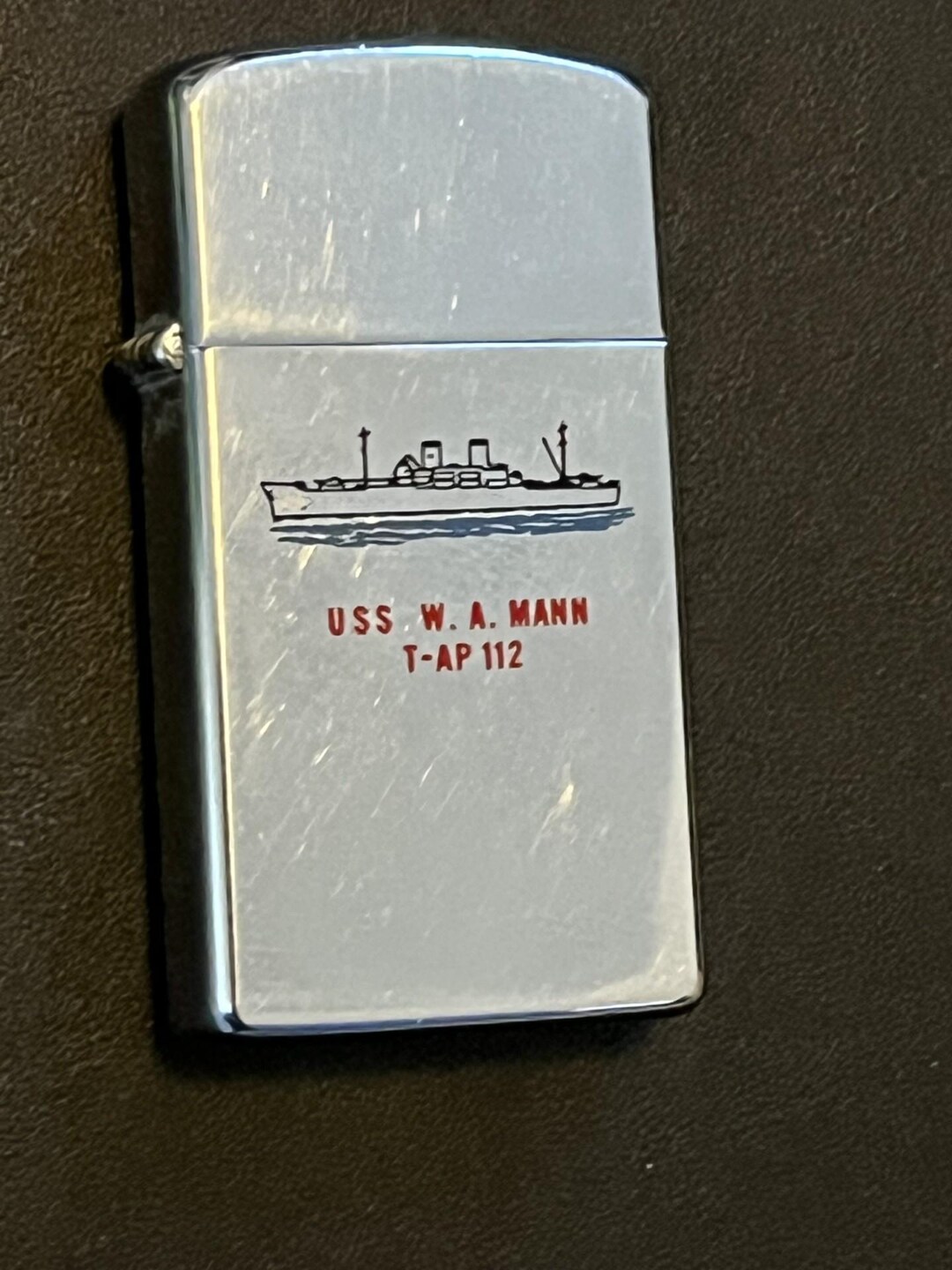USS W. A. Mann T-AP 112 Transport Ship Zippo Slim Lighter - Used 1963 ...