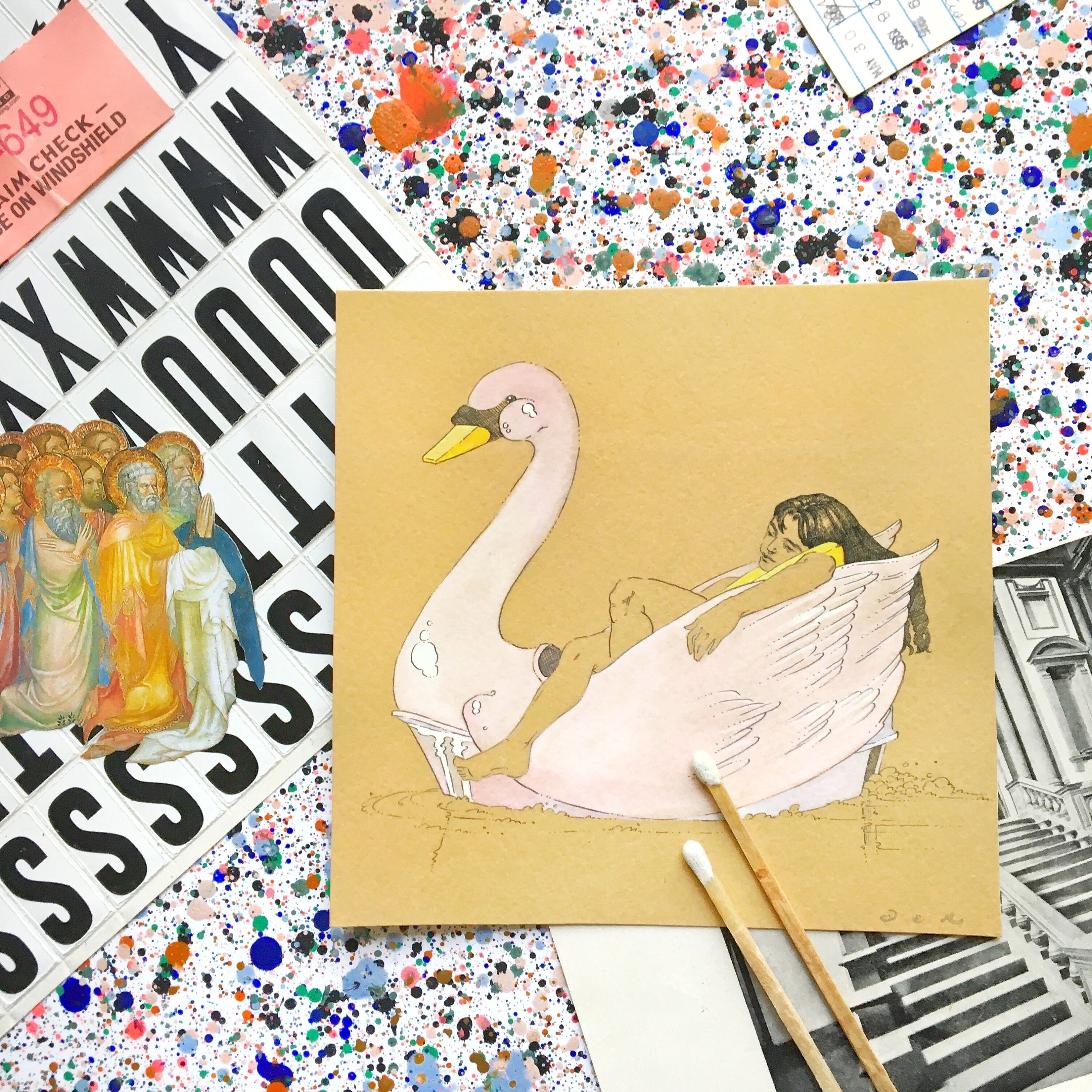 Leda and the Swan swanboat I Mythological Art Pink Swan - Etsy