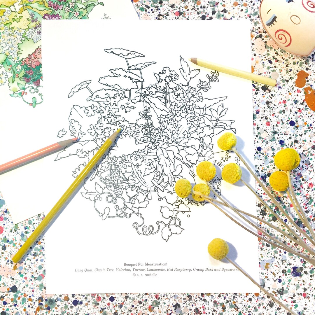 Bouquet for Menstruation, Coloring Page Flowers, Coloring Pages for ...