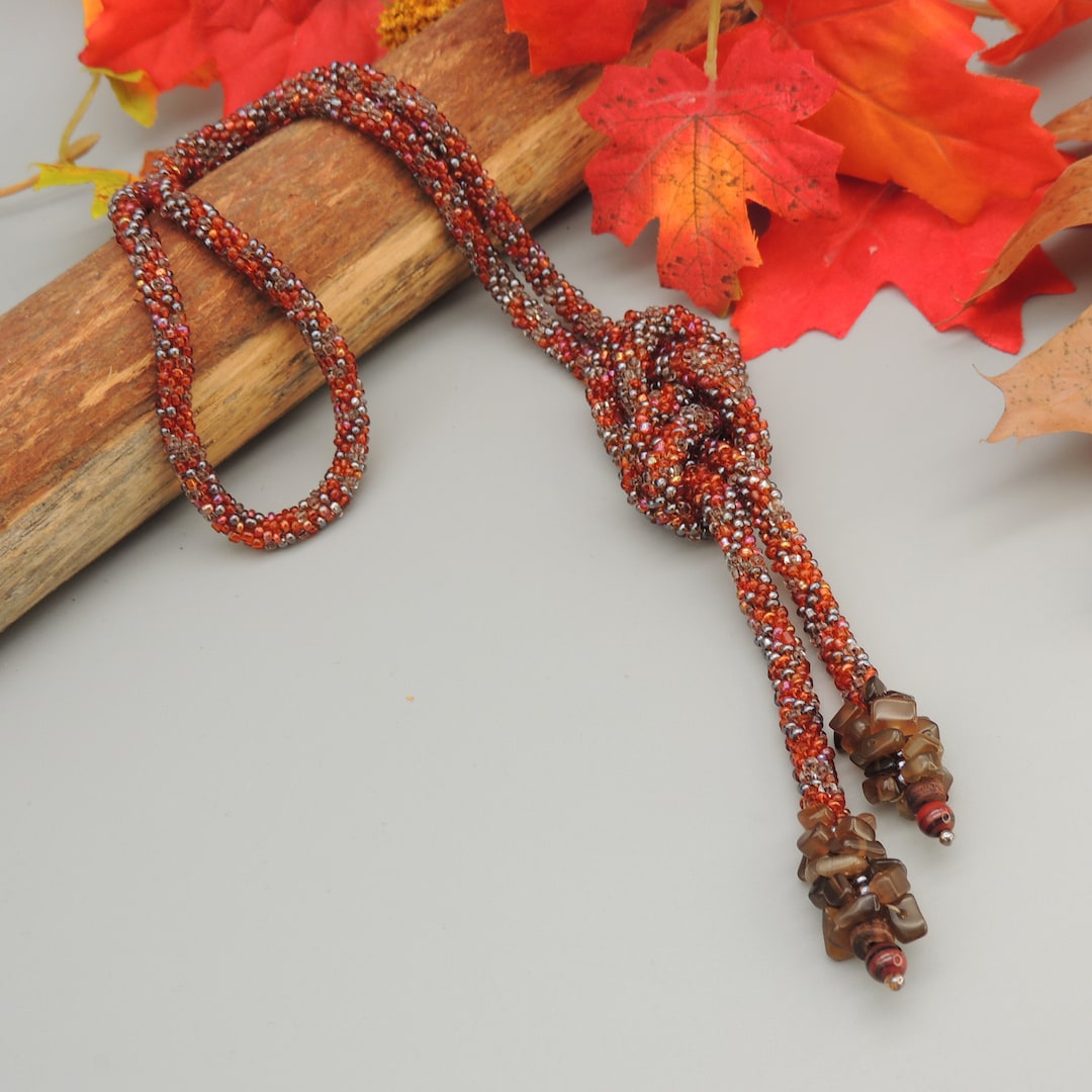 Autumn Mixed Glass Bead Crochet Lariat - Etsy