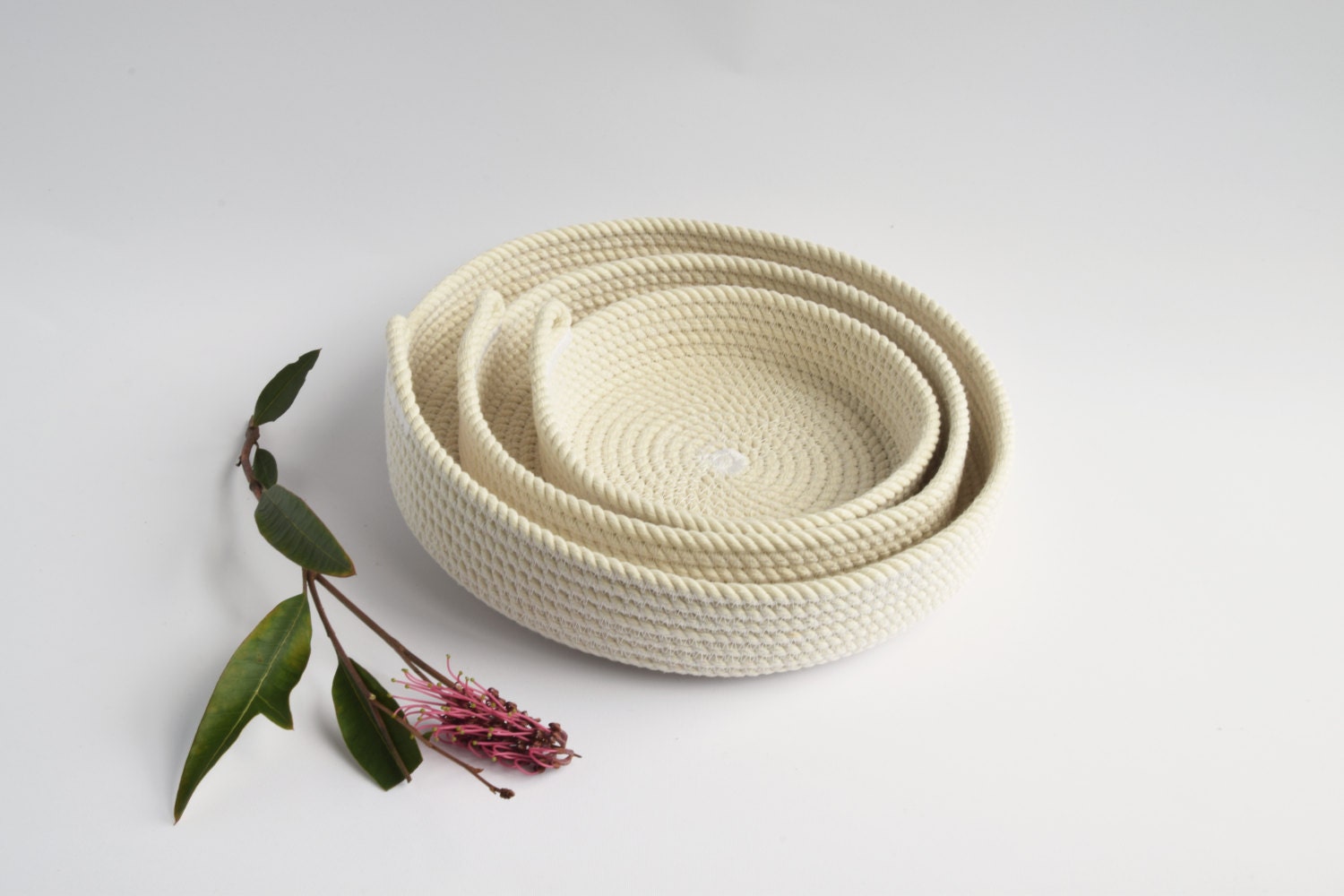 Rope baskets white storage basket set of 3 rope bowl | Etsy