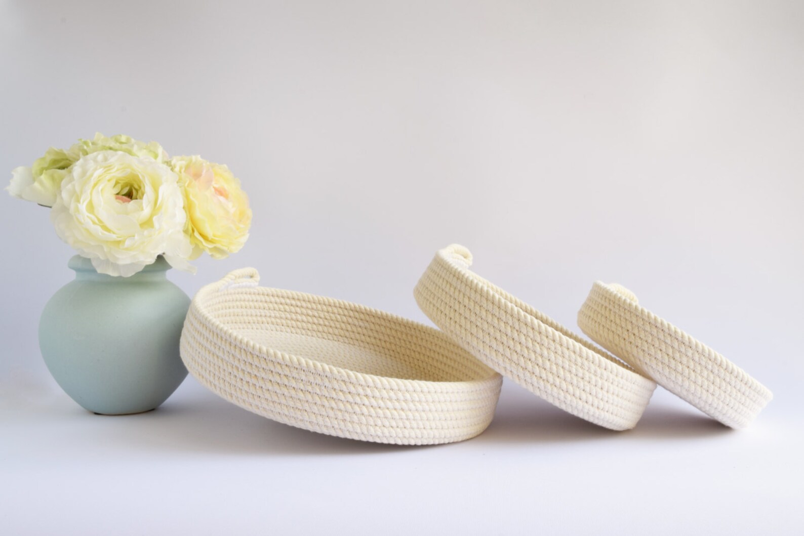 Rope baskets white storage basket set of 3 rope bowl | Etsy