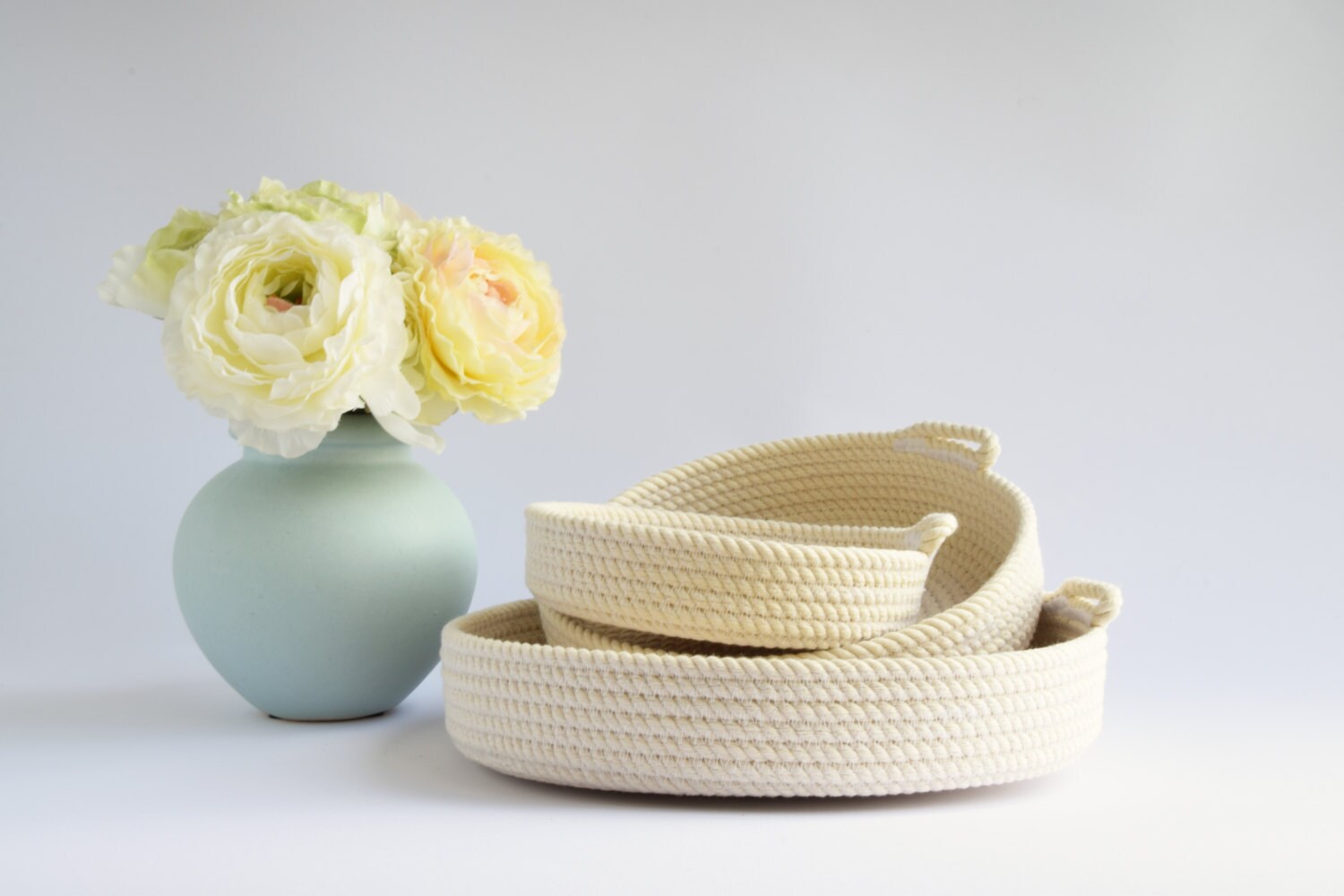 Rope baskets white storage basket set of 3 rope bowl | Etsy