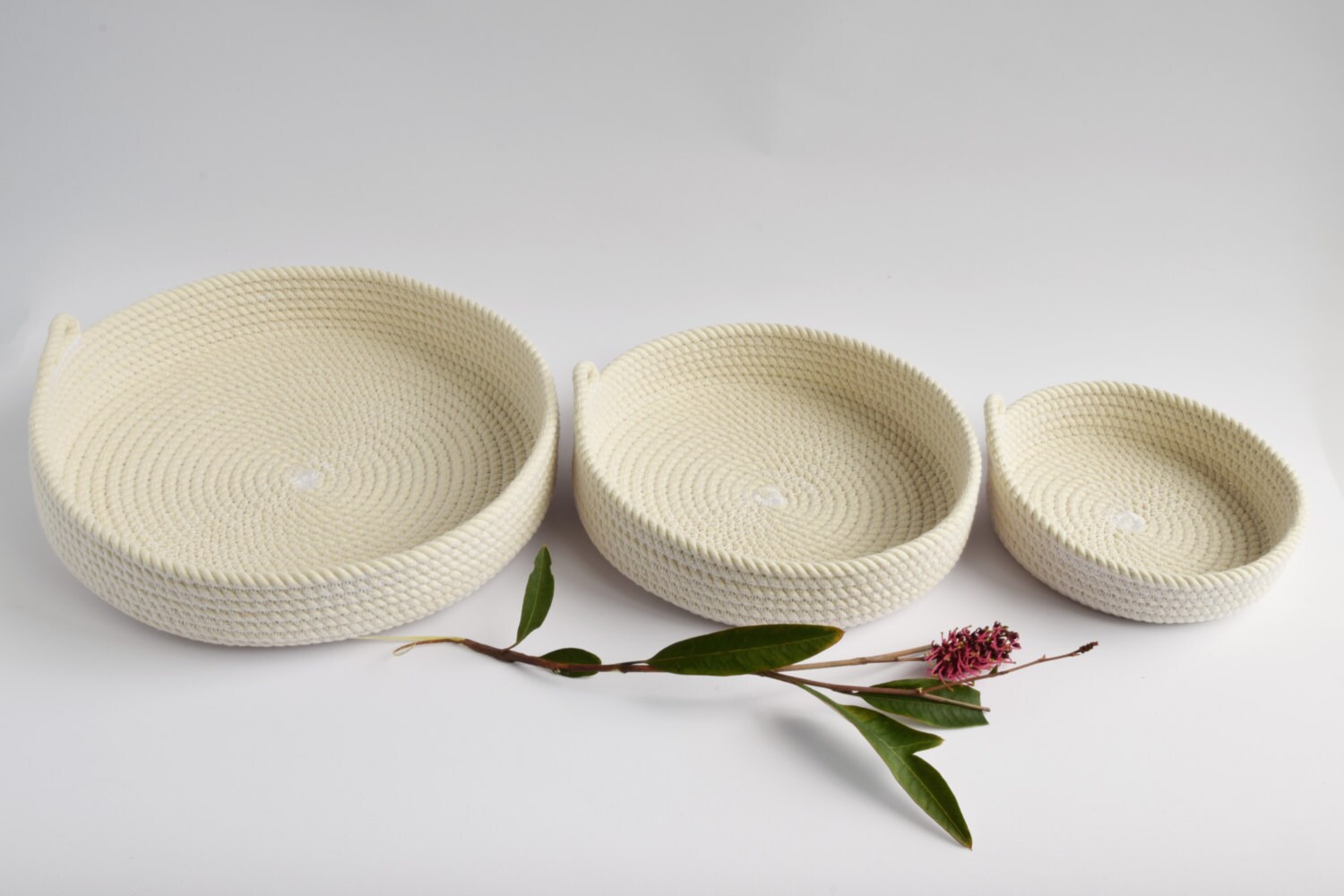 Rope baskets white storage basket set of 3 rope bowl | Etsy