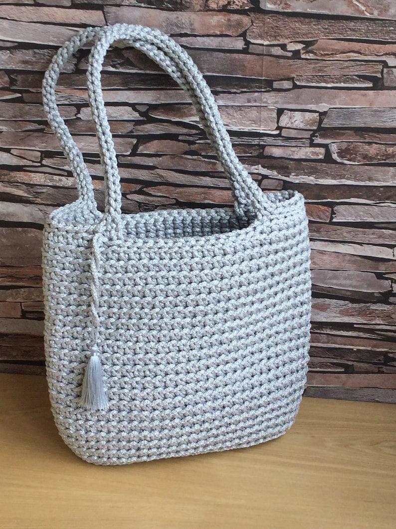 Gray Rope Bag Crochet Basket Bag top Handle Bag Crochet Summer Beach ...