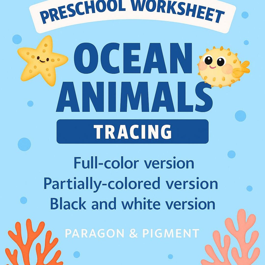Ocean Animals Tracing Worksheets | Preschool Fine Motor Skills (instant ...