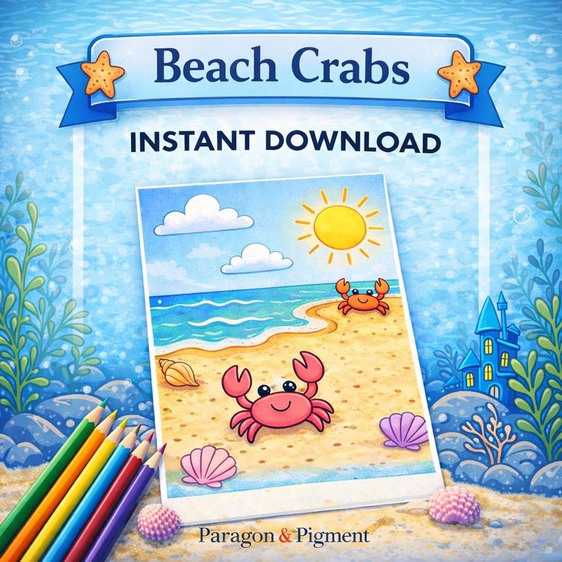 Beach Crabs Coloring Page – Summer Printable for Kids (digital Download ...