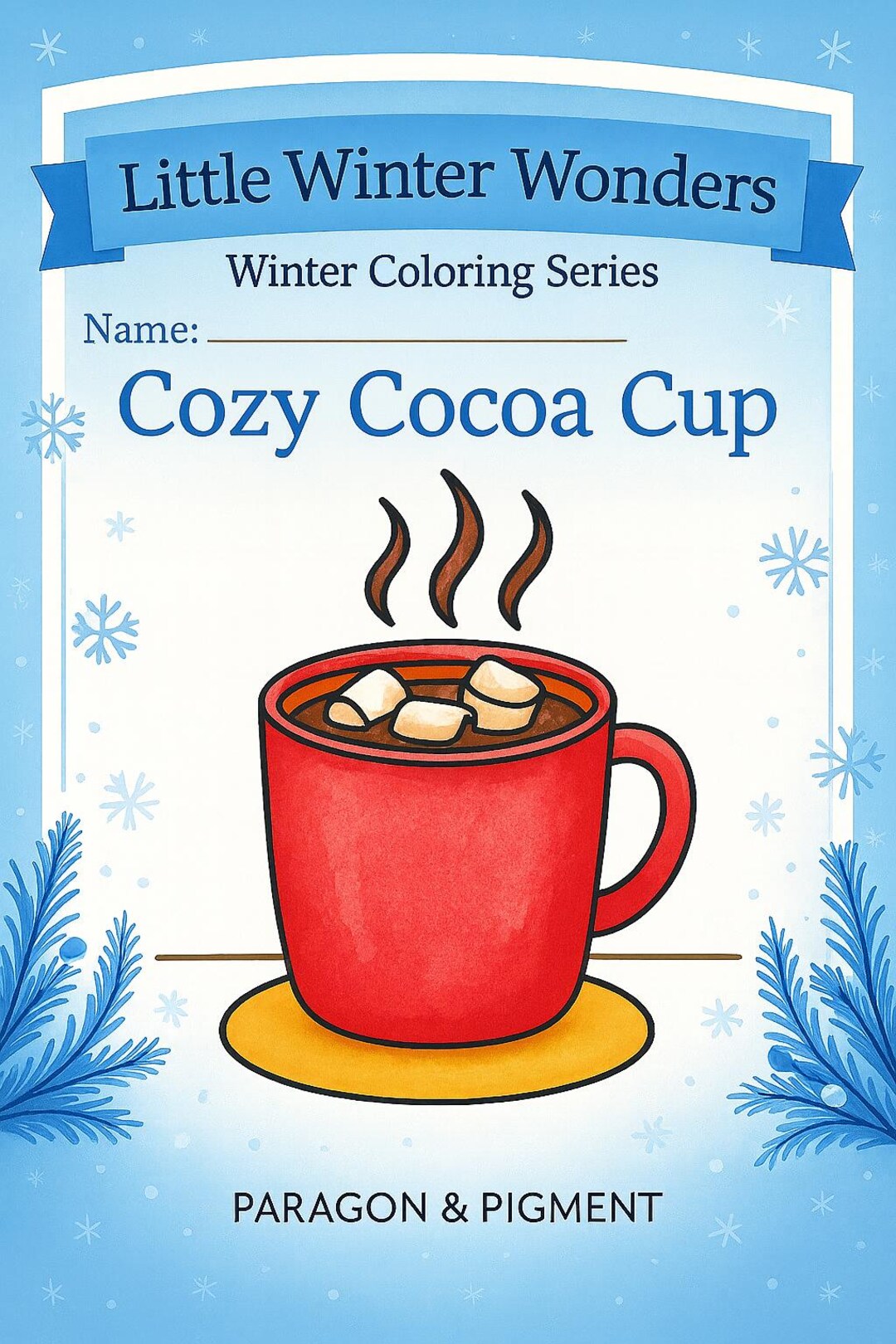 Cozy Cocoa Cup Coloring Page | Winter Kids Printable (instant Download ...