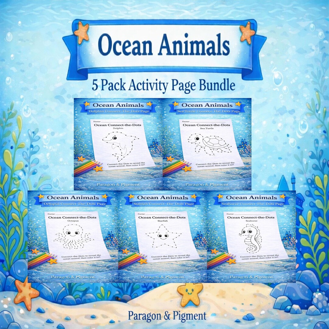 Ocean Connect-the-dots | Printable Activity Worksheets (PDF Pattern) - Etsy