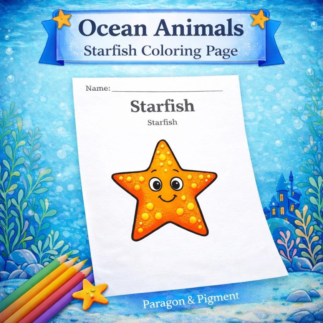 Starfish Coloring Page | Ocean Animals Printable Activity (digital ...