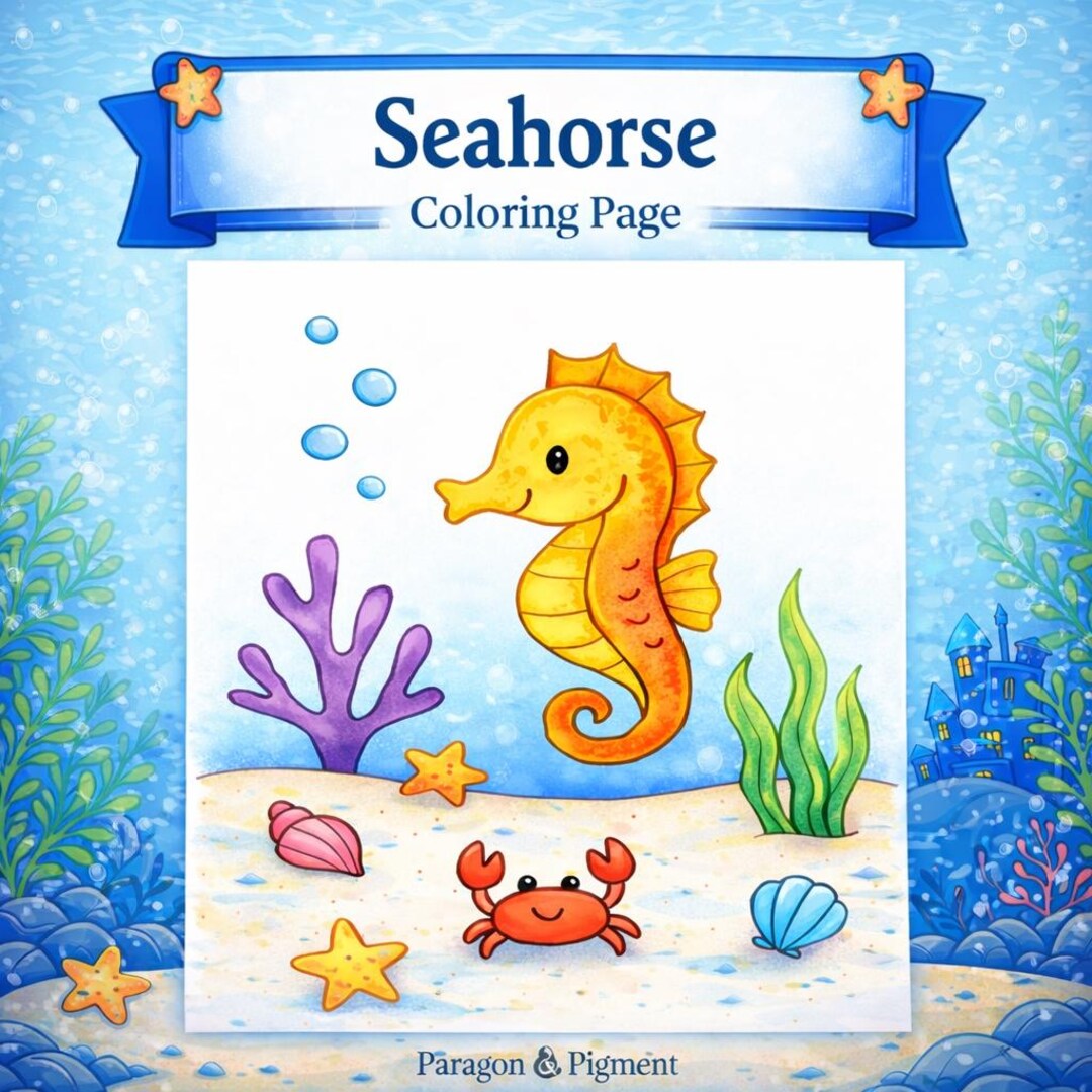 Seahorse Coloring Page – Cute Ocean Animal Printable for Kids ...