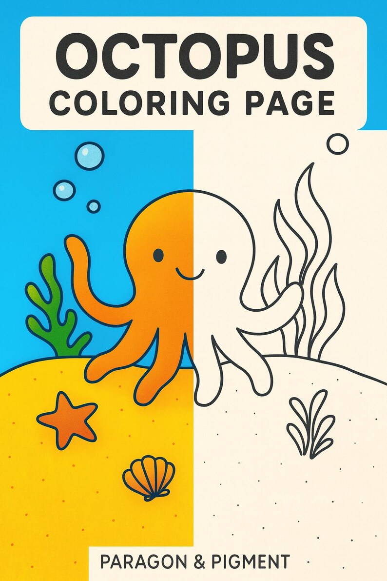 Cute Octopus Coloring Page Printable for Kids | Ocean Animal Coloring ...