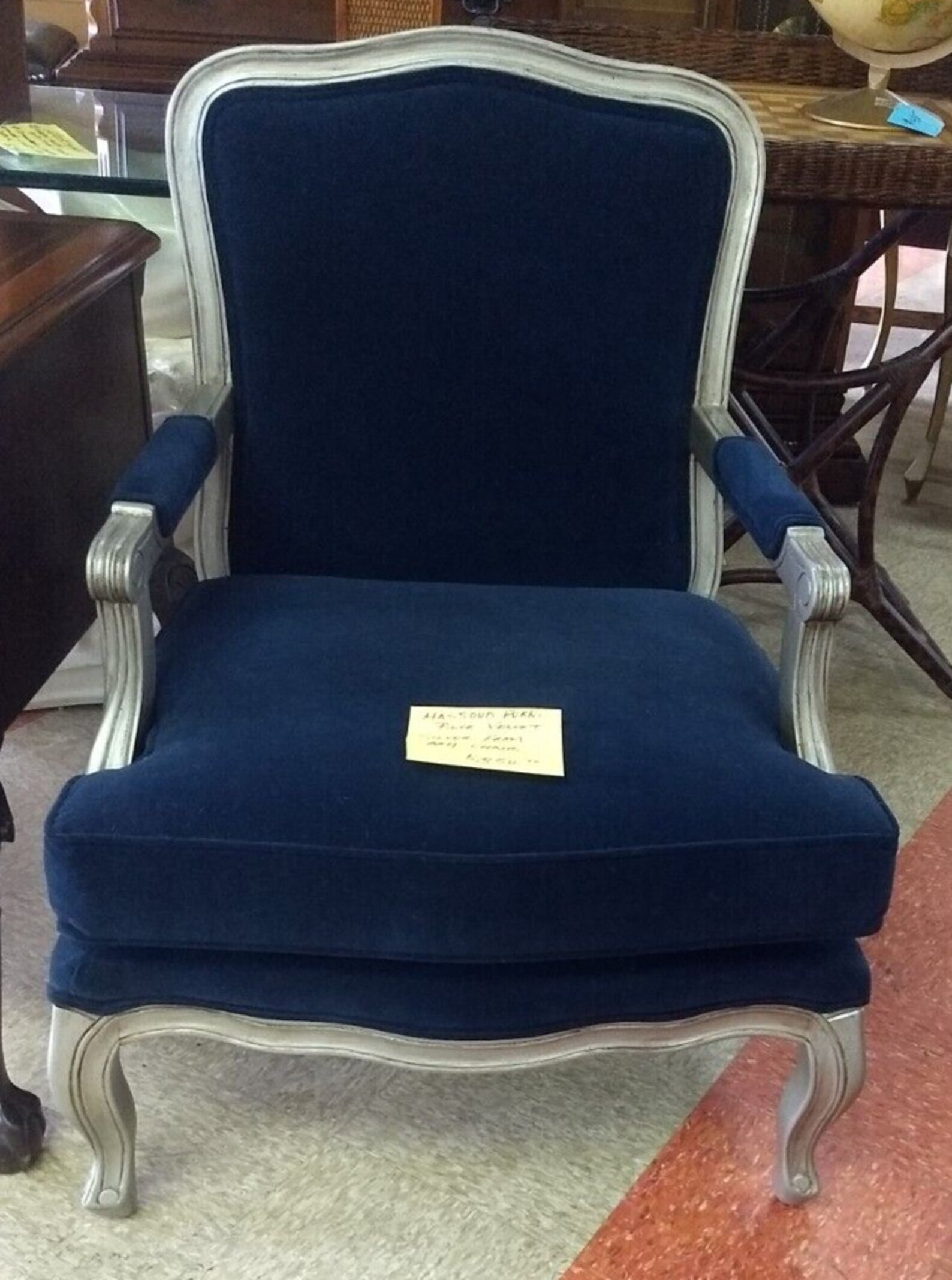 Massoud Blue Velvet Silver Frame Arm Chair - Etsy