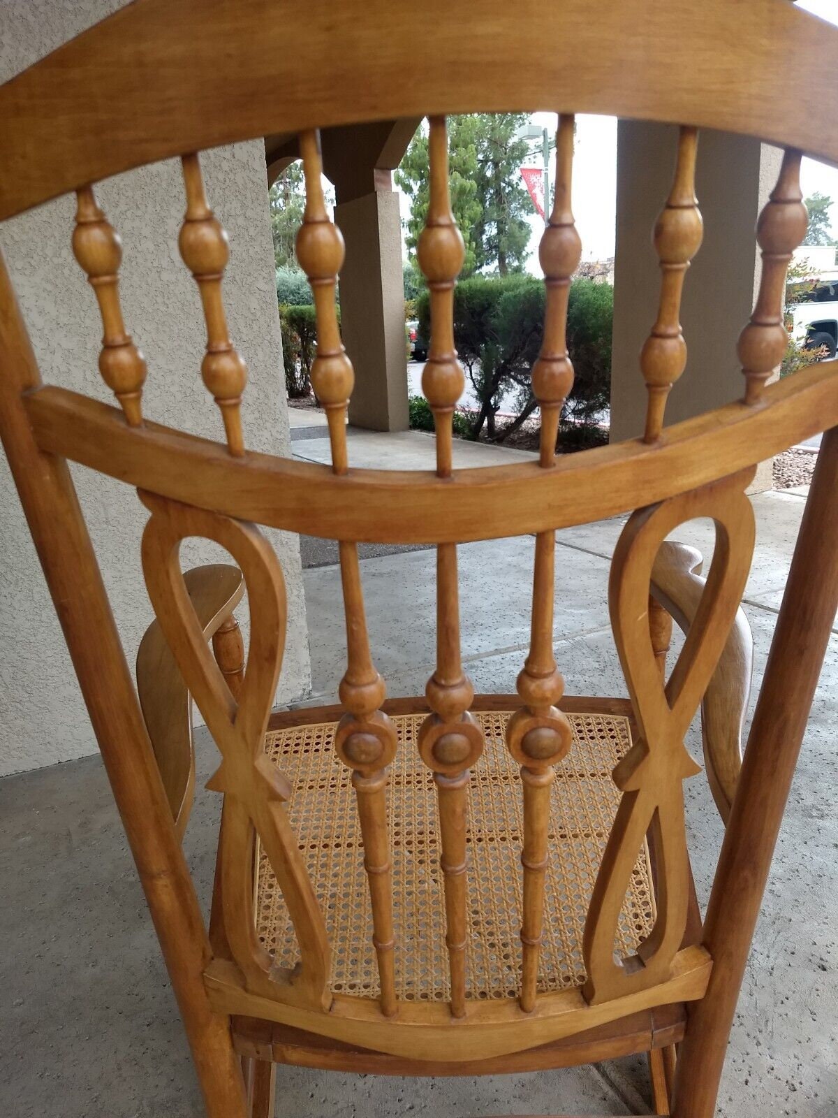 Vintage Spindle Back Rocking Chair With Woven Cane Seat - Etsy