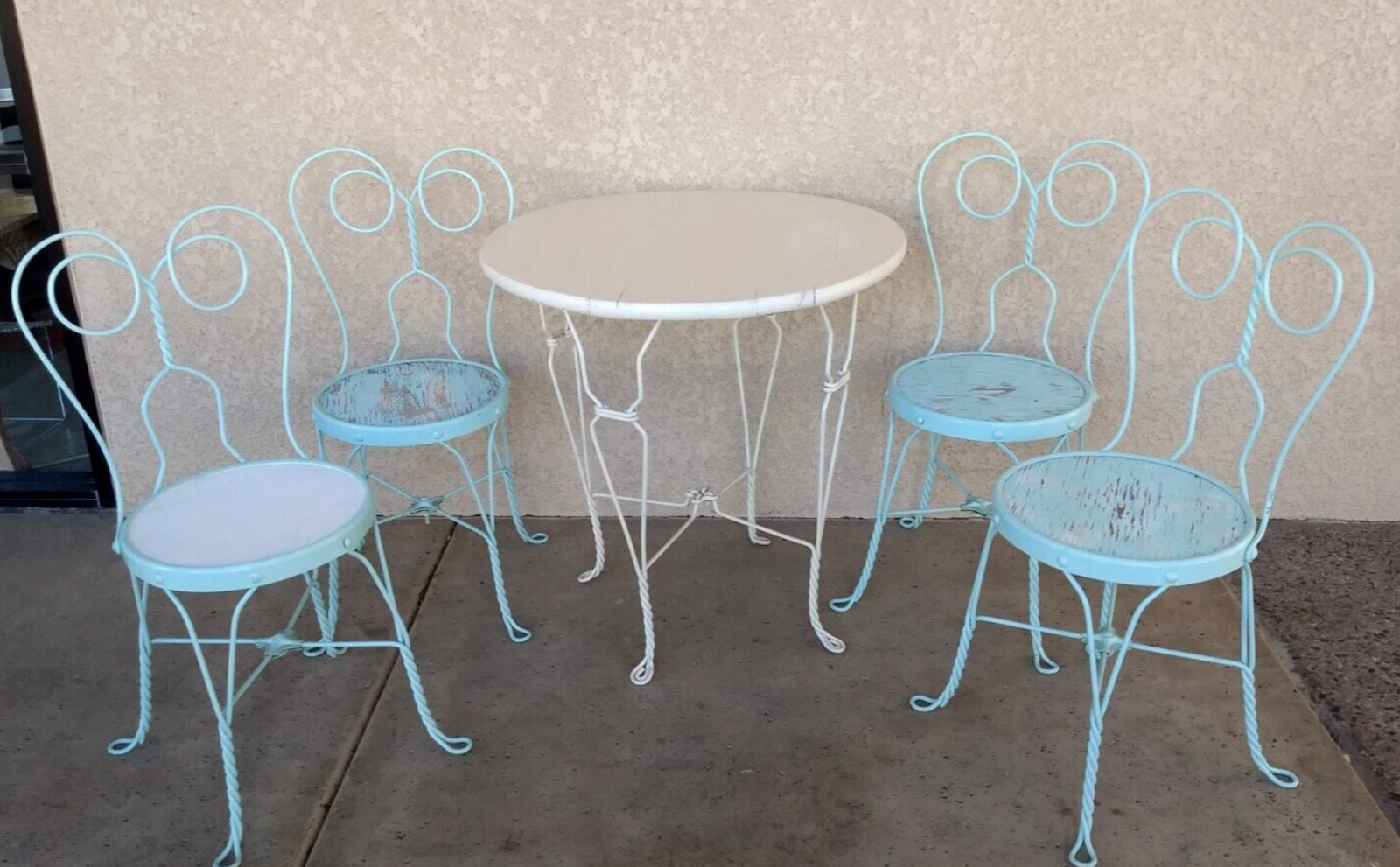 Vintage Ice Cream Parlor Set Twisted Iron Table and 4 Chairs Mint Green ...