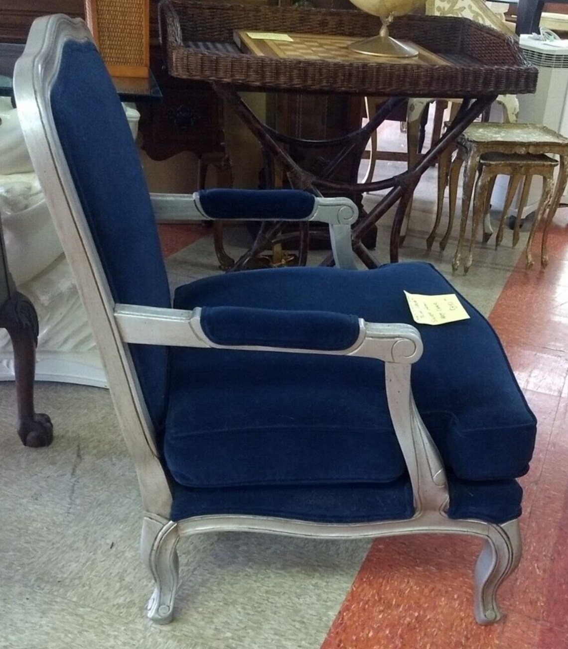 Massoud Blue Velvet Silver Frame Arm Chair - Etsy