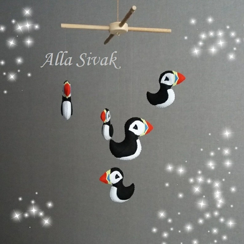Black and White Mobile Puffin Baby Mobile Monochrome Nursery Nordic ...