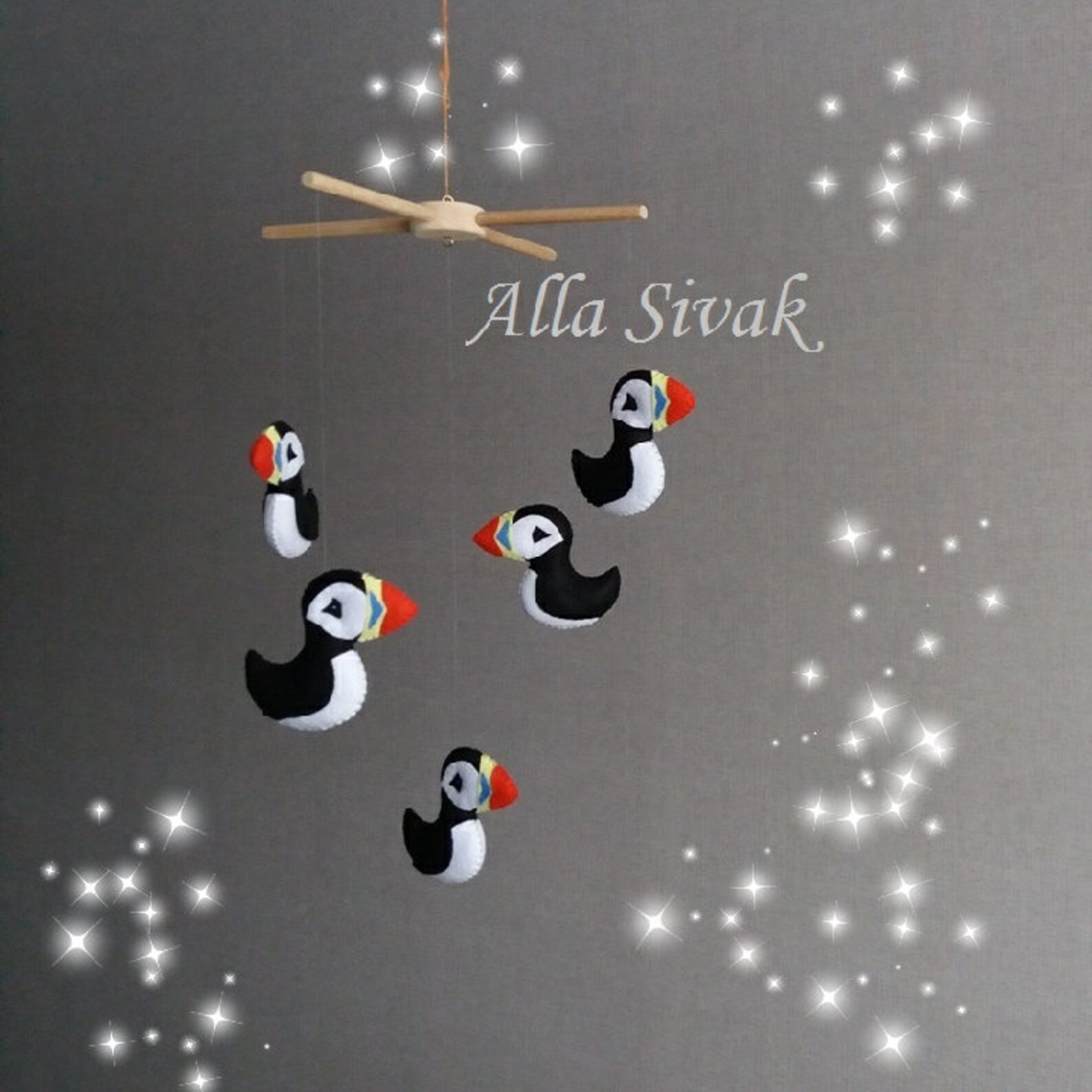 Black and White Mobile Puffin Baby Mobile Monochrome Nursery Nordic ...