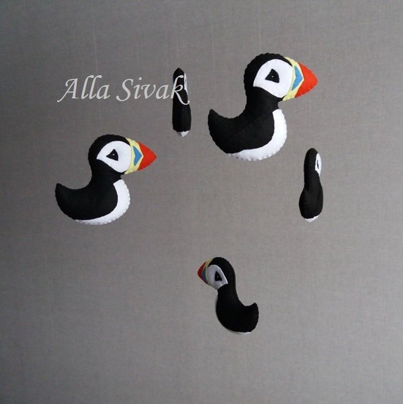 Black and White Mobile Puffin Baby Mobile Monochrome Nursery Nordic ...