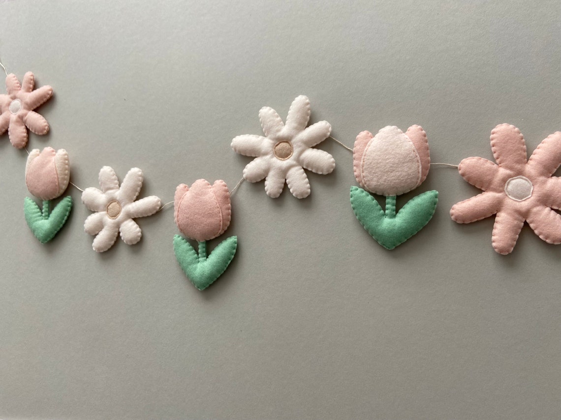 Flower Garland, Flower Nursery, Tulips Garland, Spring Felt Garland ...