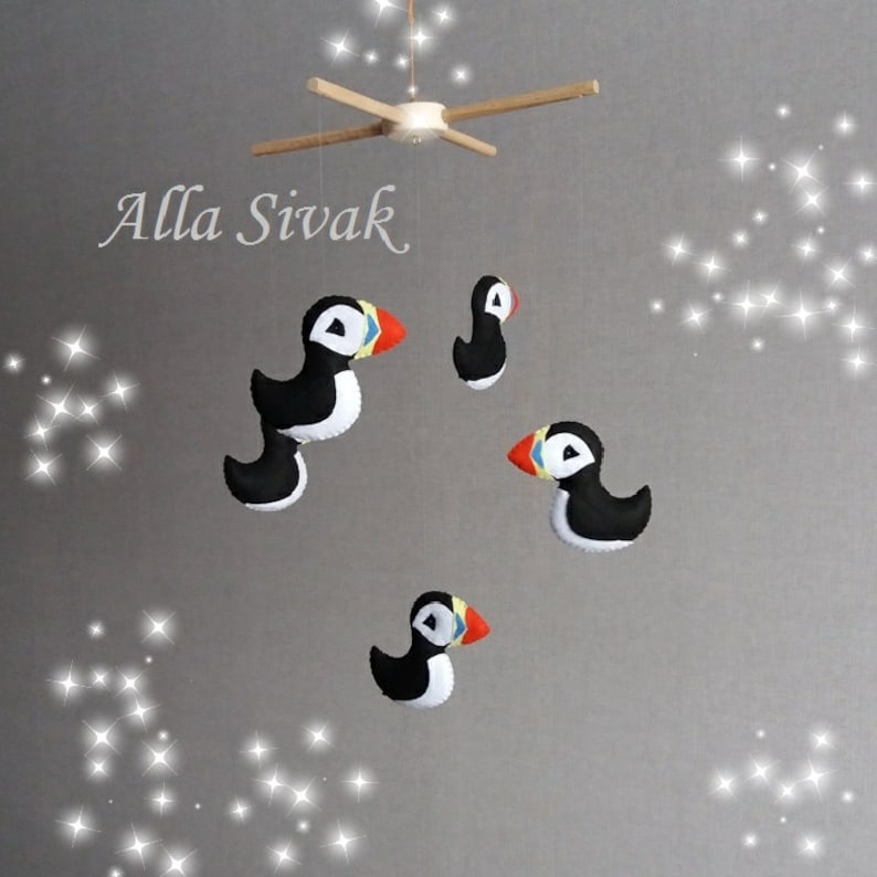 Black and White Mobile Puffin Baby Mobile Monochrome Nursery Nordic ...