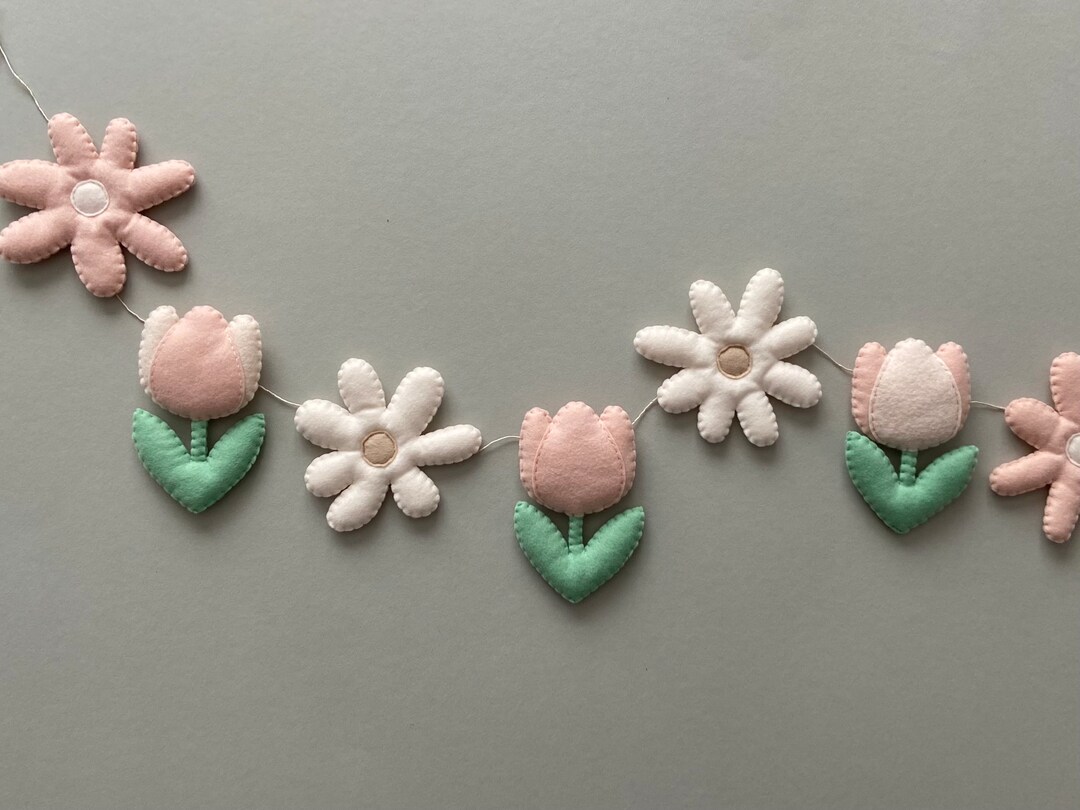 Flower Garland, Flower Nursery, Tulips Garland, Spring Felt Garland ...