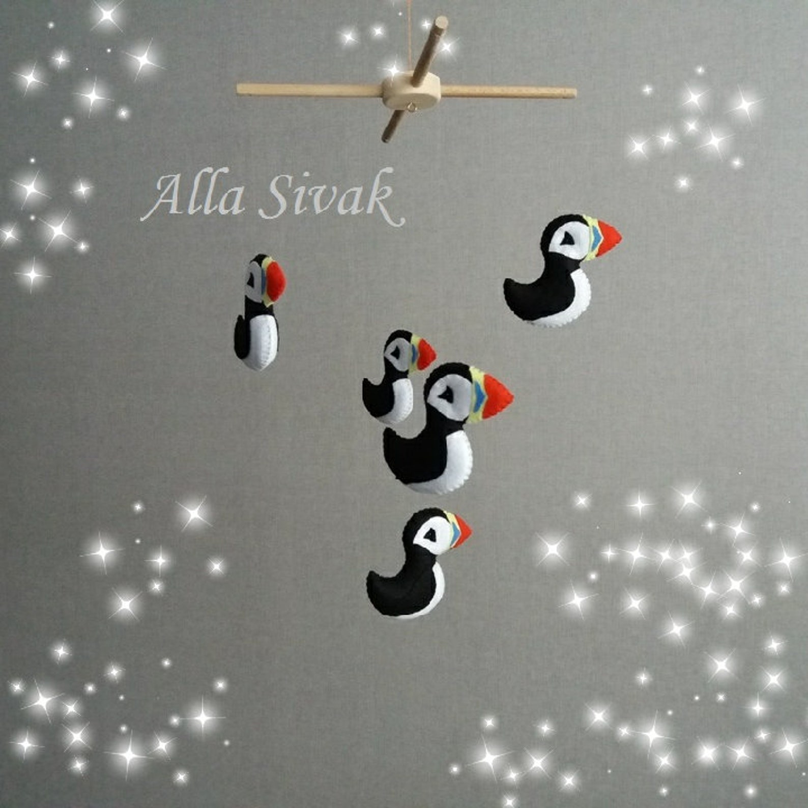 Black and White Mobile Puffin Baby Mobile Monochrome Nursery Nordic ...