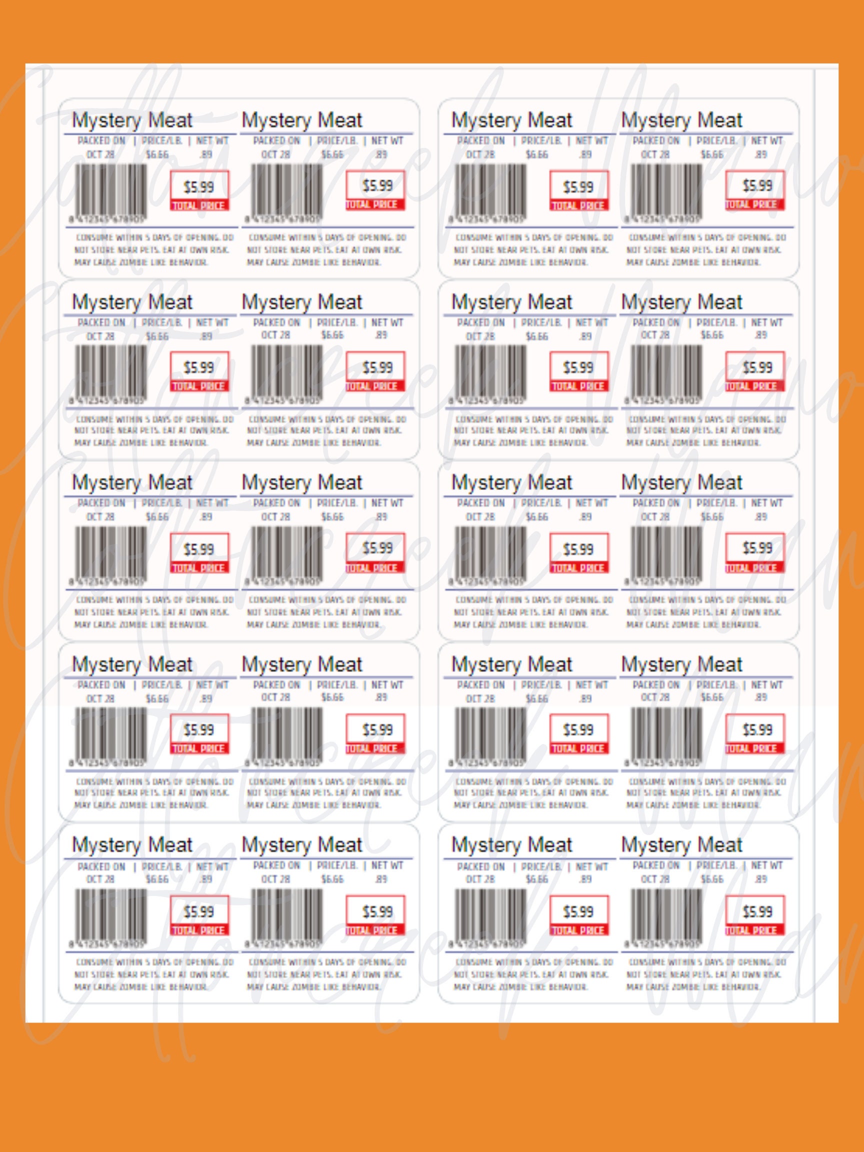 Halloween Haunted Food Labels for Party, Fun and Pranks, Mystery Meat ...