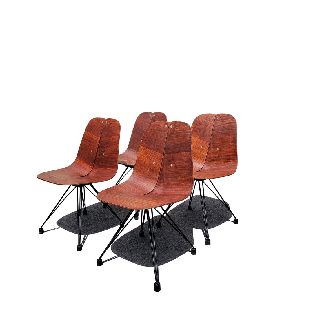 A Set of 4 Mid-century Modern / Industrial Plywood Dining Chairs by ...