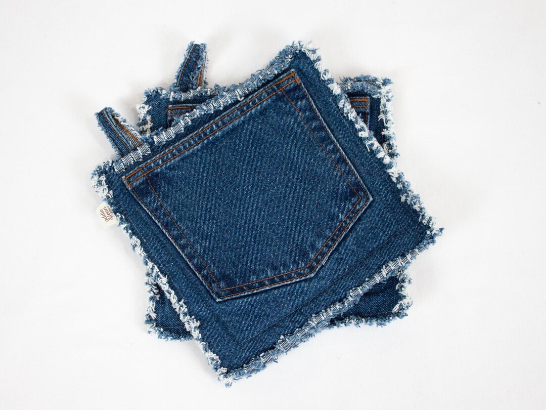 Pot Holders pair // Recycled Denim Pockets // Oven Mitts // Trivet - Etsy