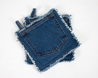 Pot Holders pair // Recycled Denim Pockets // Oven Mitts // Trivet - Etsy