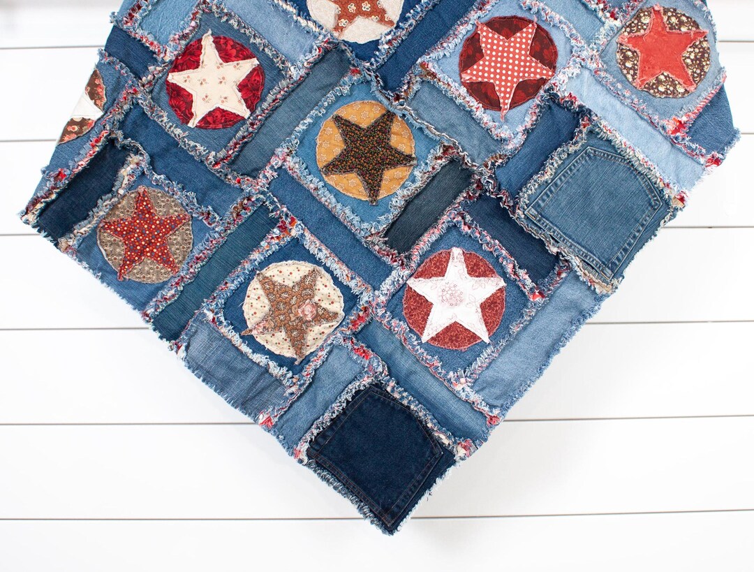 Rustic Red // Denim Rag Lap Quilt // Cozy Rustic Blanket // 50”x60 ...