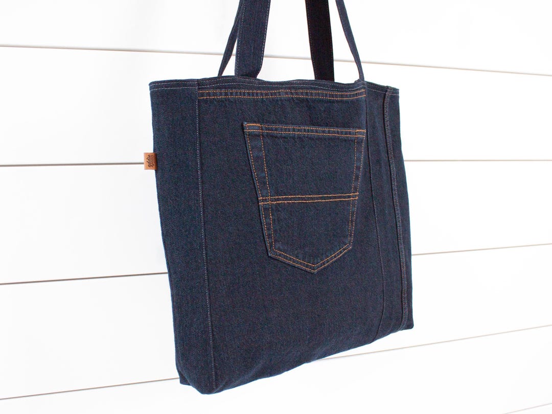 Jean Pocket Tote Bag // Market Shopping Bag // Eco-friendly Denim ...